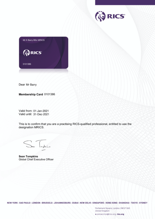 RICS Member details for 2021 – Quintin QS